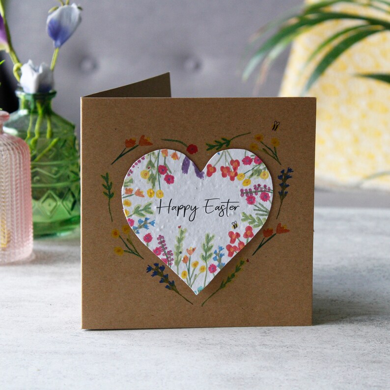 Happy Easter Card and Seed Heart - Card and Gift in One - Wildflower ...