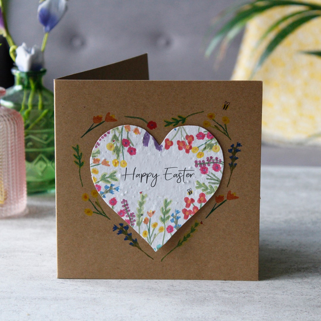 Happy Easter Card and Seed Heart - Card and Gift in One - Wildflower ...