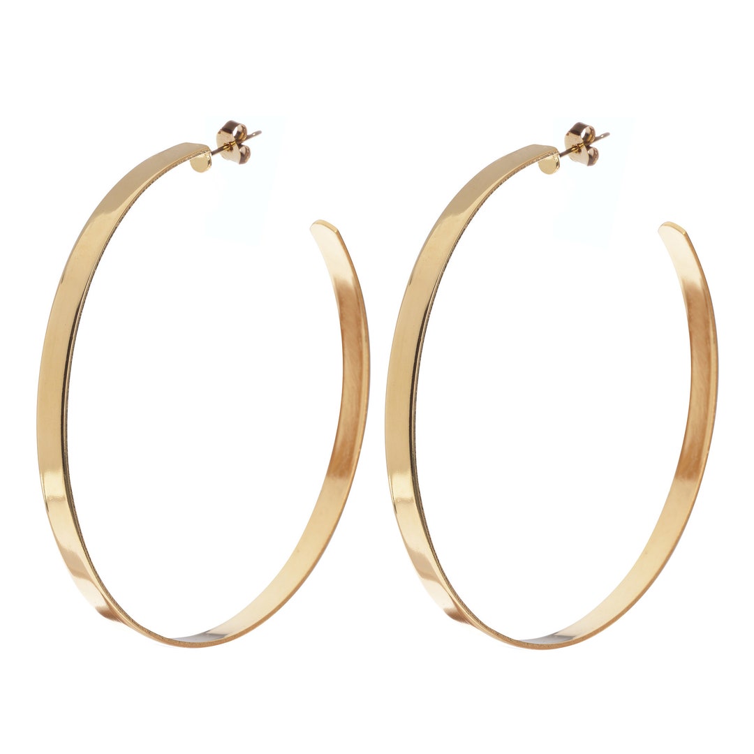Medium Flat Hoops 2.5, 3/16 Wide Flat Recycled Brass Hoops, Gold Flat ...