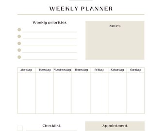 Neutral Weekly Planner printable, Digital - Etsy