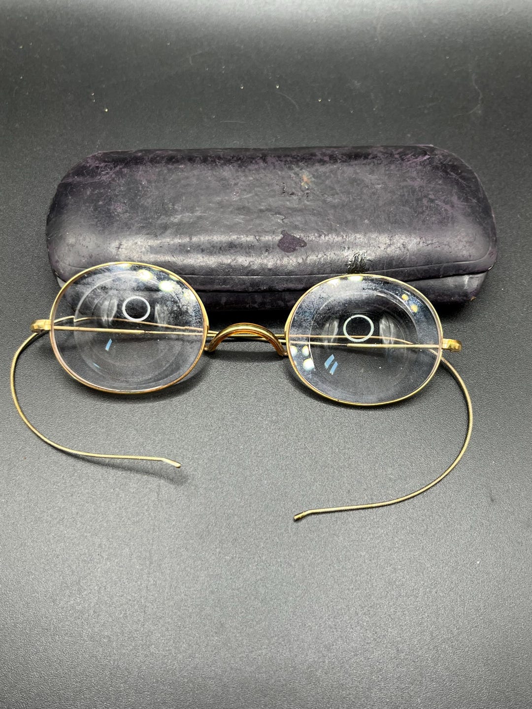 Antique Gold Plated Rimmed Wire Spectacles in Named Case 1920s/30s ...