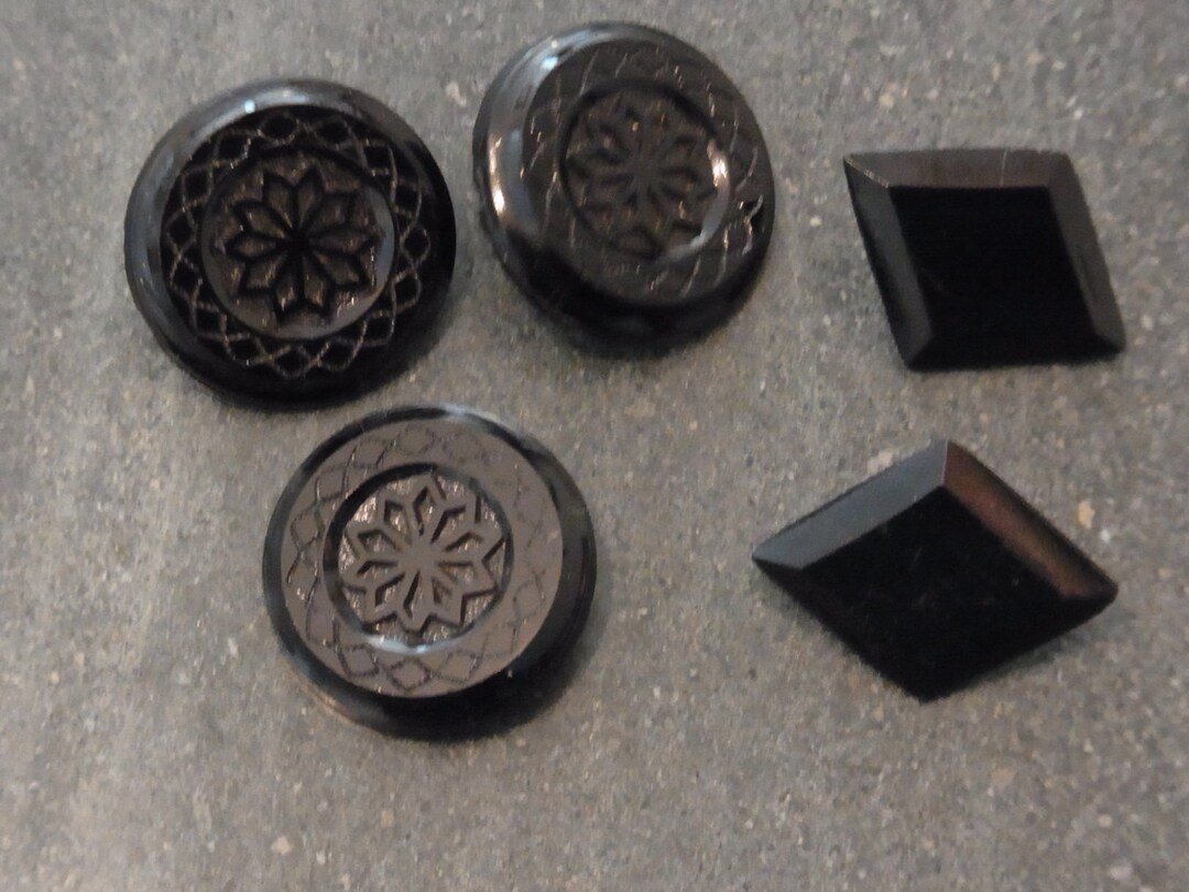Antique French Jet Glass Buttons Victorian French Jet Buttons Five ...