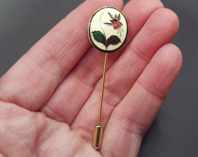 Enamelled Gold Coloured Floral Design Stick Pin. Cravat Pin. Bridegroom ...