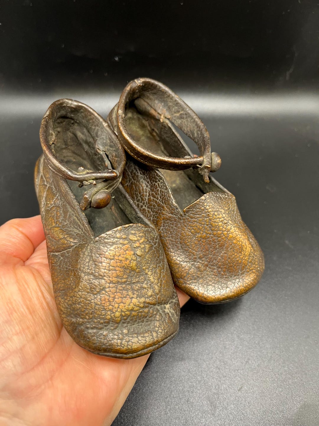 Vintage Pair of Children’s Leather Shoes, Copper Bronze Antique ...