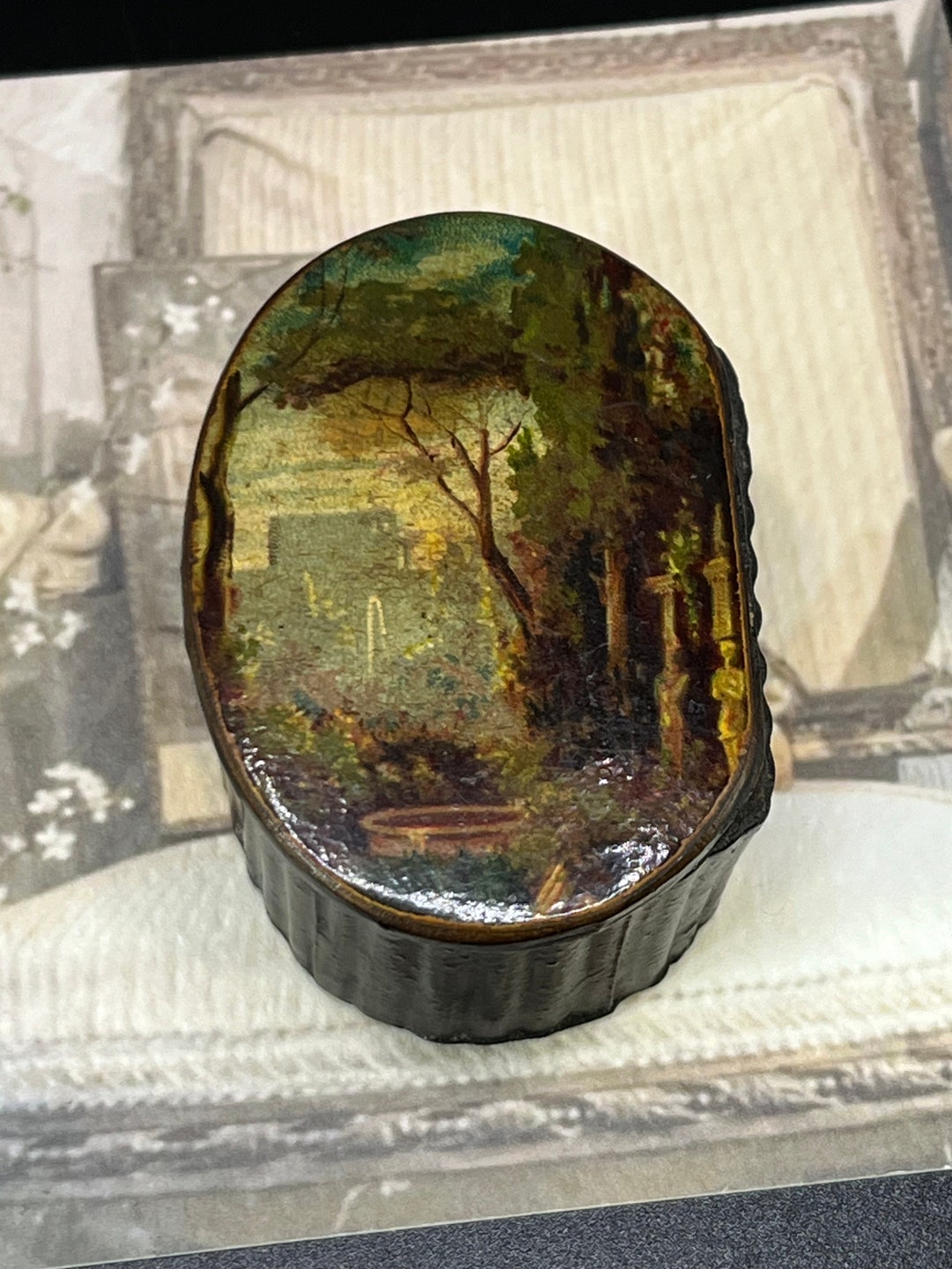 Antique Georgian Gutta Percha Hinged Snuff Box With Painted ...