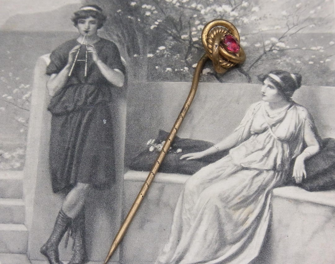 Antique Edwardian Gold Plated and Faux Ruby Knot Stick Pin. Lover's ...