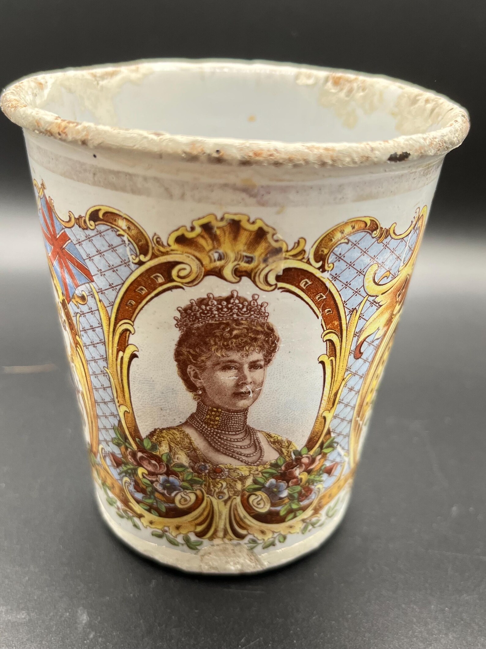 Antique Enamel Commemorative Beaker Cup Mug King George V Coronation ...