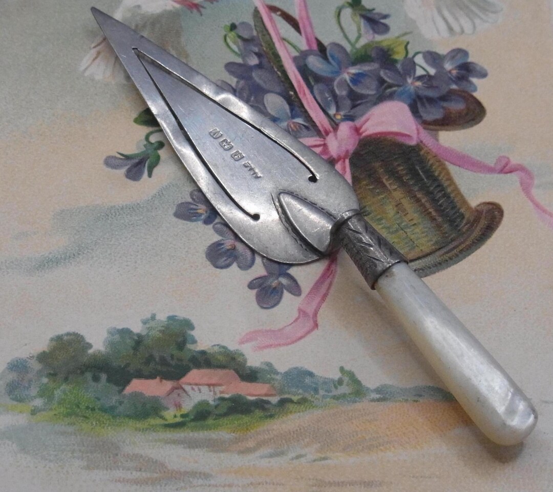 Antique Sterling Silver Mother of Pearl Trowel Bookmark Birmingham 1920 ...
