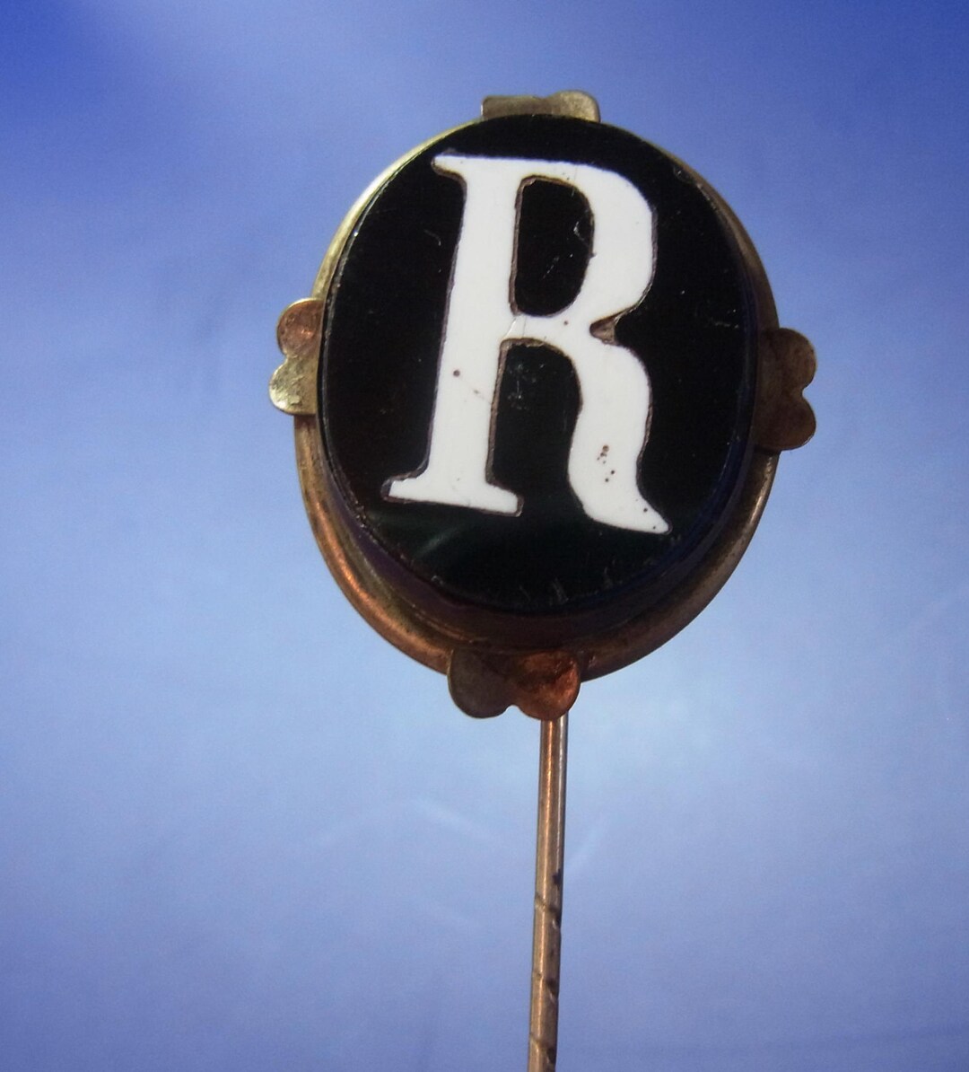 Antique Edwardian Gold Tone Jet Onyx Stick Pin White Initial R. Tie ...