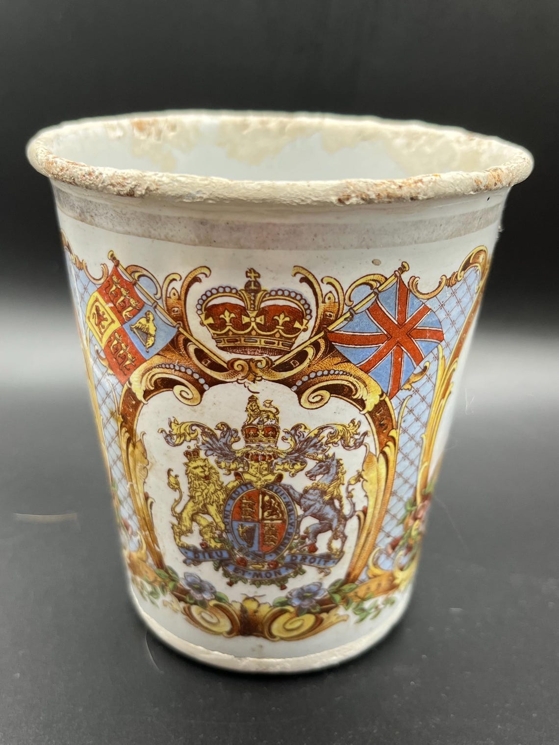 Antique Enamel Commemorative Beaker Cup Mug King George V Coronation ...