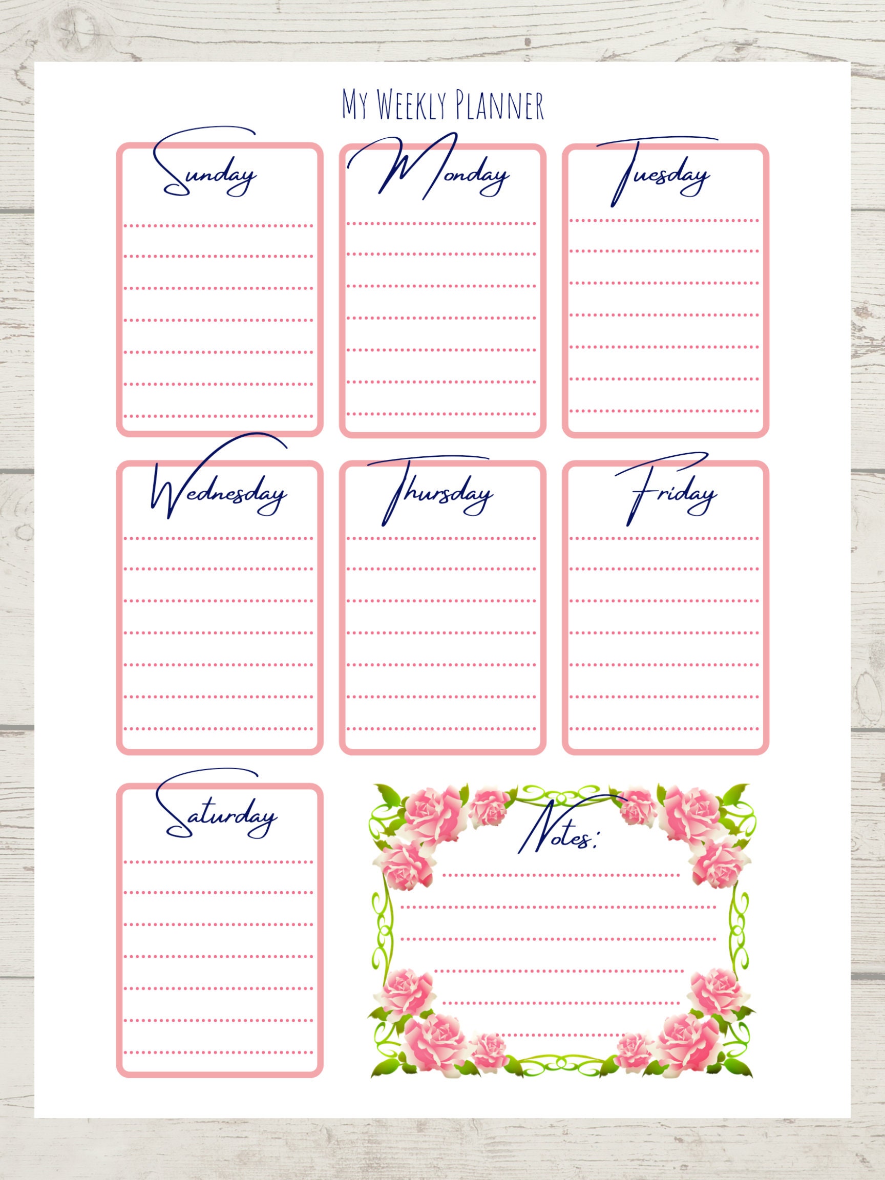 Weekly Planner Floral Printable - Etsy
