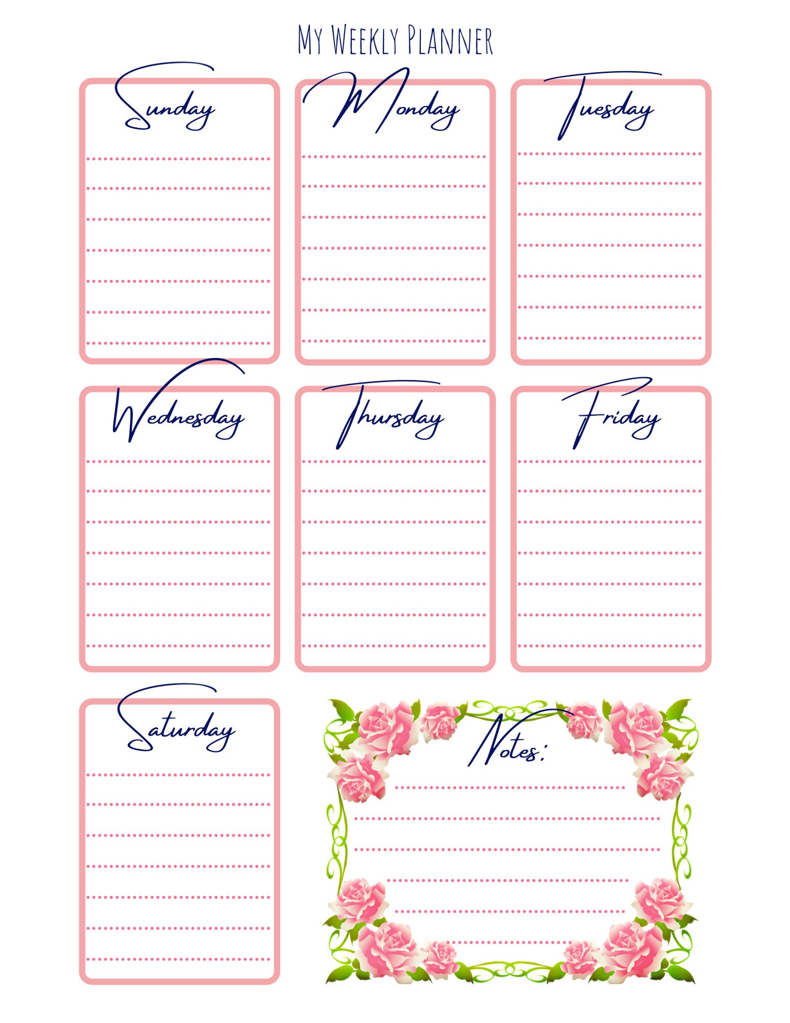 Weekly Planner Floral Printable - Etsy