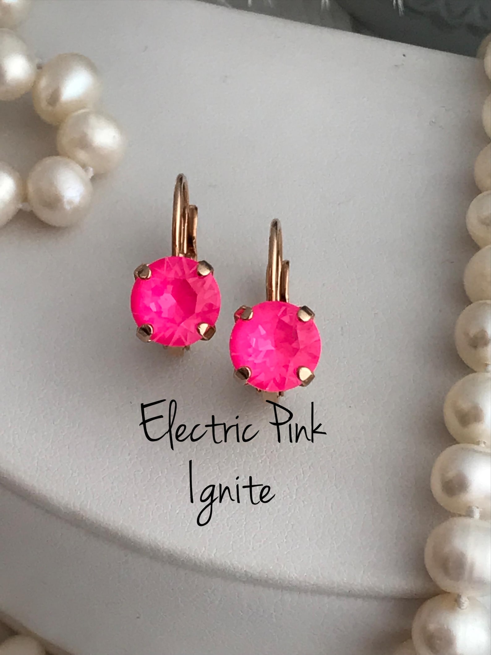 8mm Neon Swarovski Crystal Drop Earrings Electric Pink Electric Green ...