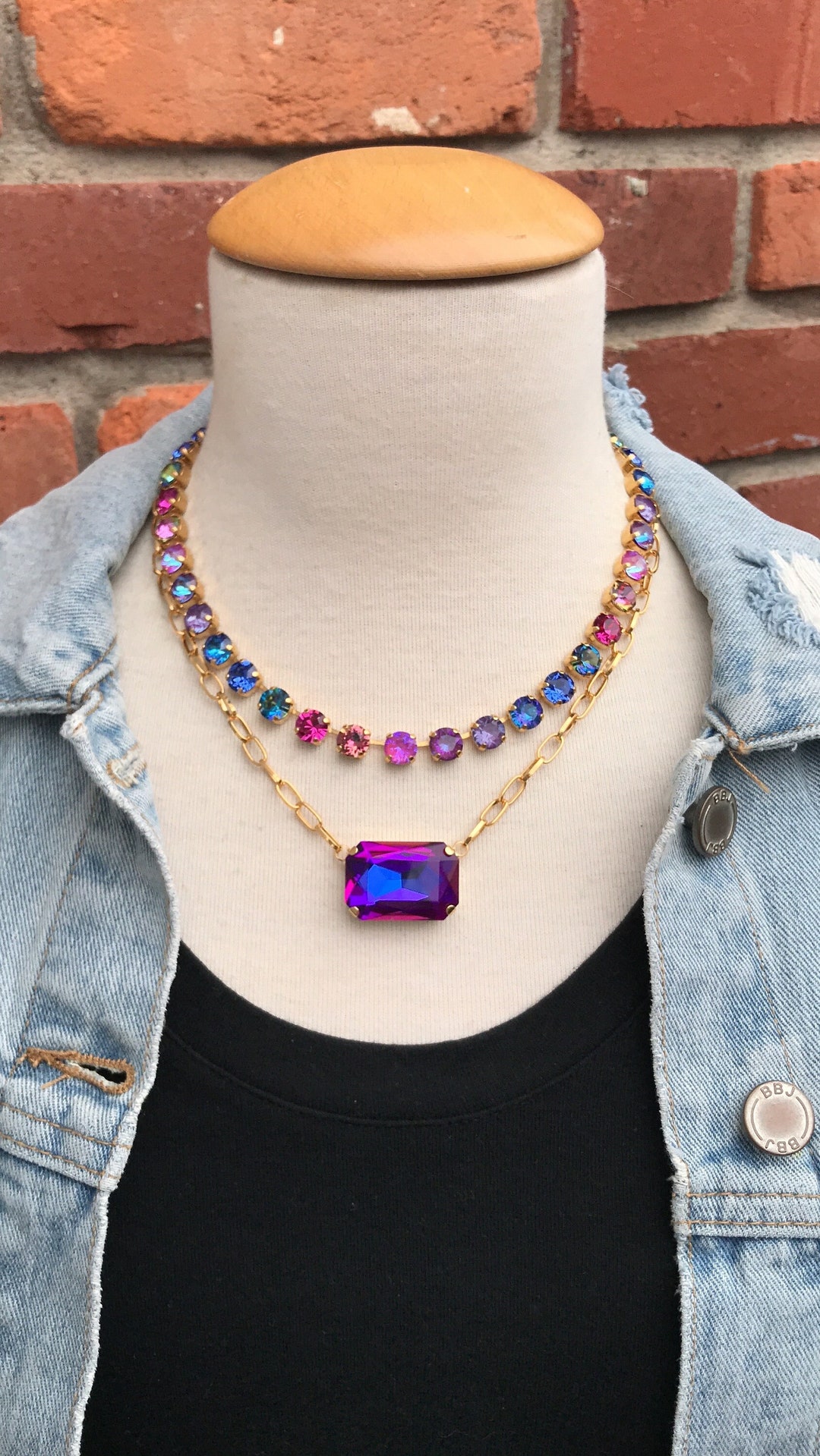 VIOLET BLUE OMBRE Color Shift Emerald Cut Crystal Pendant Necklace ...