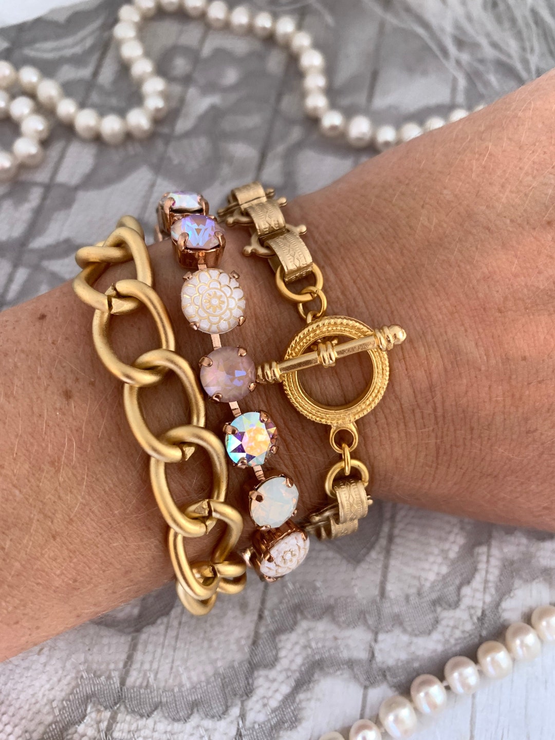 Toggle Clasp Chain Bracelet, Matte Gold Chain Bracelet, Unique Wide ...