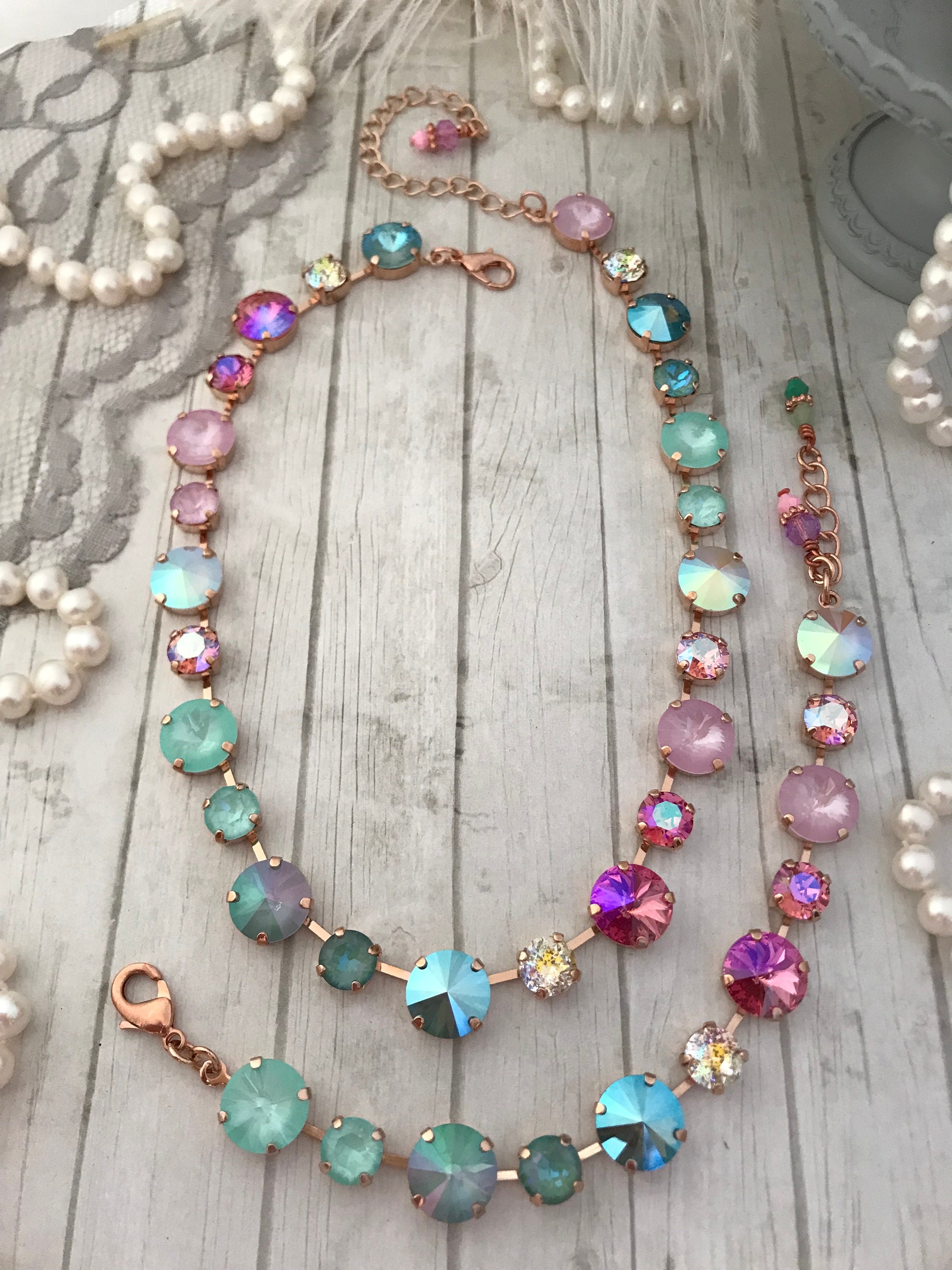 COTTON CANDY BLISS Crystal Eternity Necklace Pastel Rainbow Gemstone ...