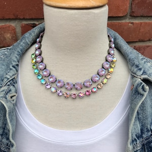 BOUGIE BLOOM 8mm Crystal Tennis Necklace Pastel Rainbow Statement ...