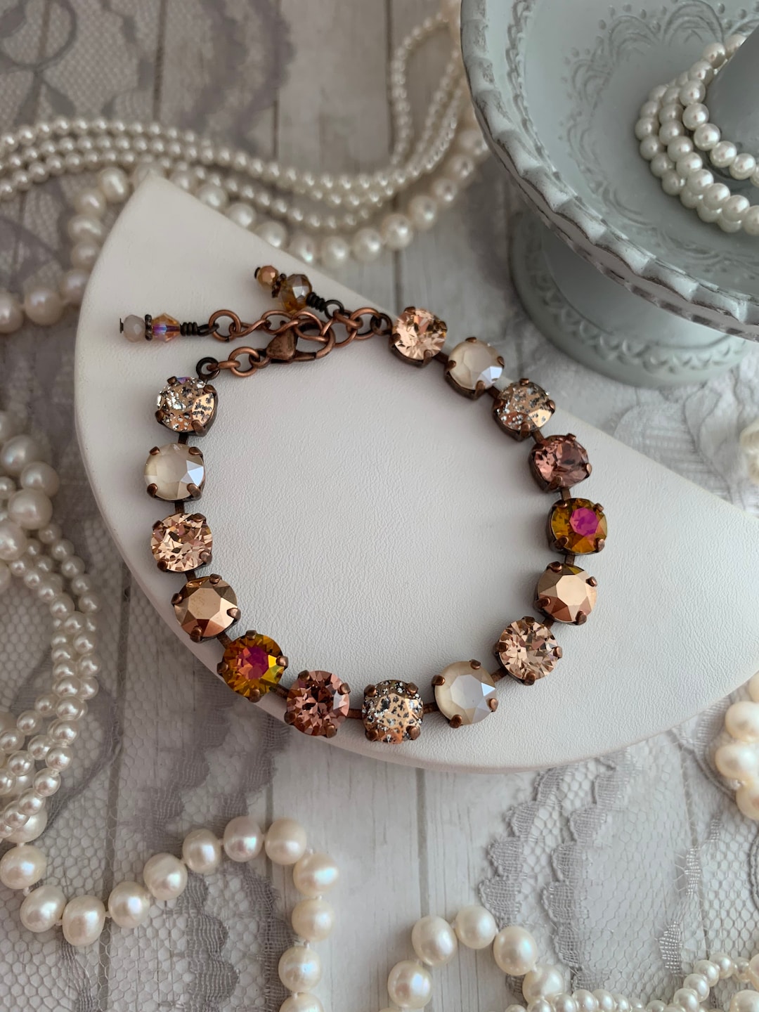 RUSTWORTHY Blush Rose and Rust Crystal Tennis Bracelet Rose Gold and ...