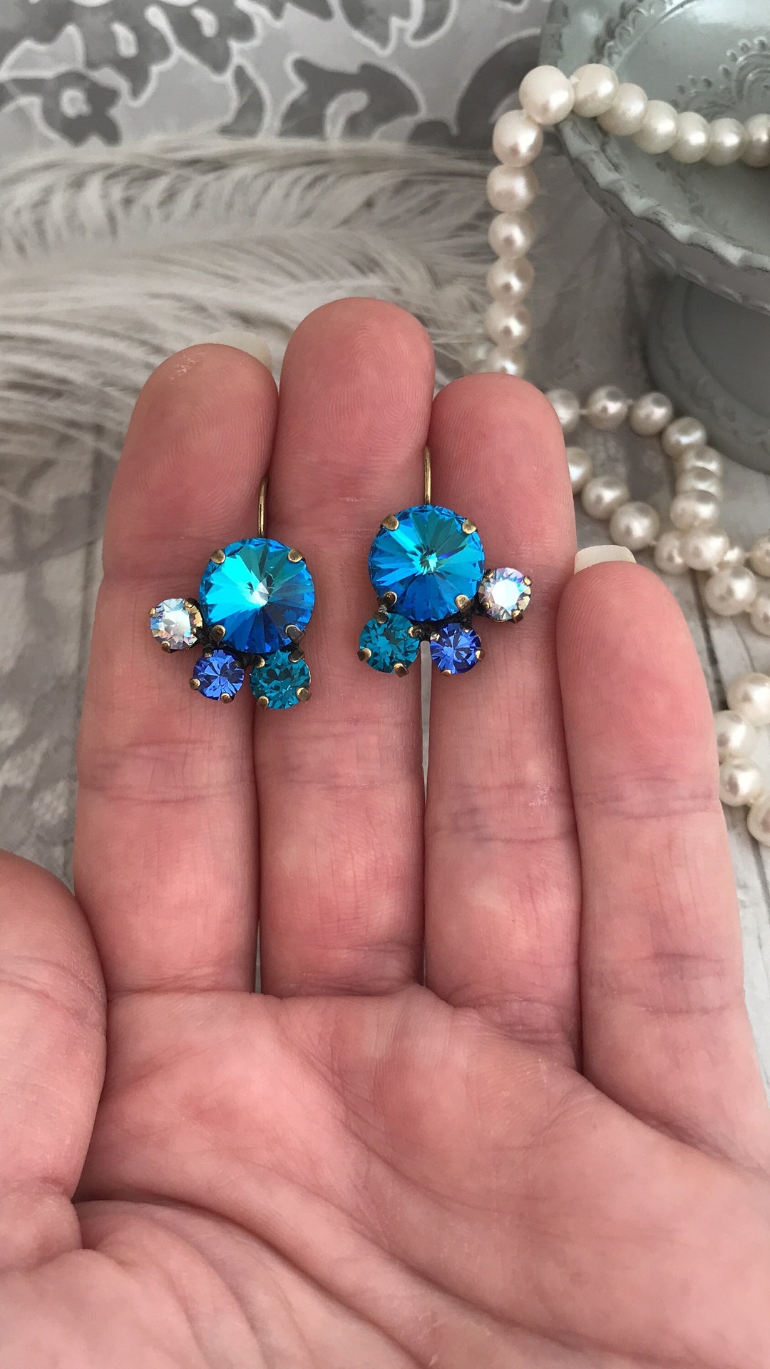 TEPID WATER Mixed Blue Stone Cluster Drop Earrings, Sapphire, Teal ...