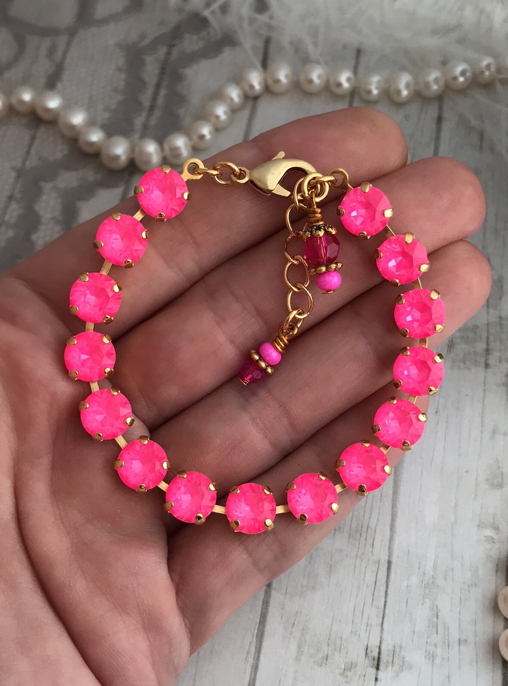 Electric Pink Crystal Tennis Bracelet Neon Pink, Hot Pink, Barbie Pink ...