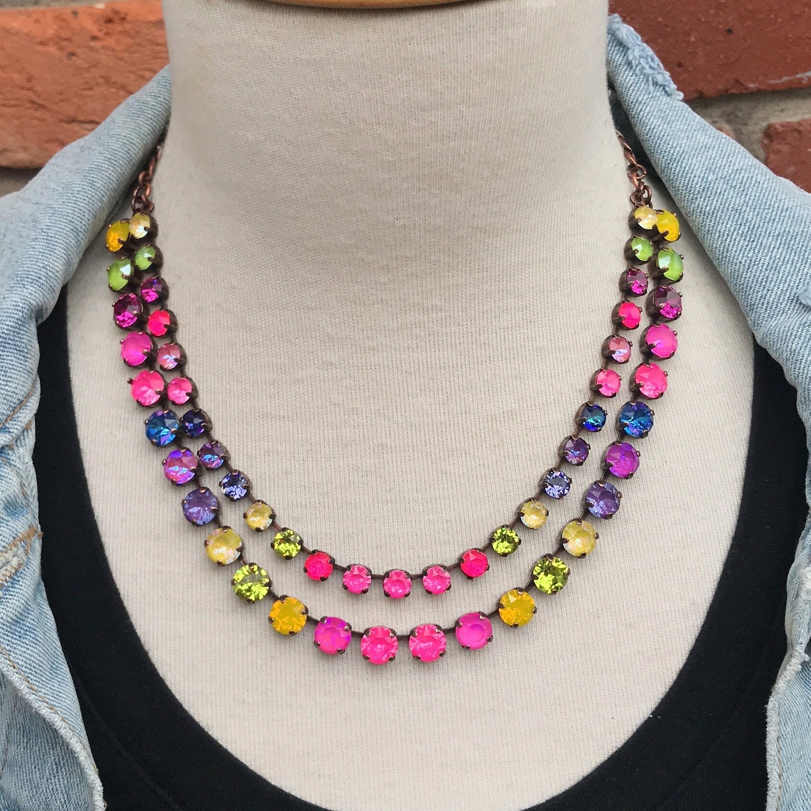 CELINE NEON Double Strand Statement Necklace, Electric Pink, Yellow ...