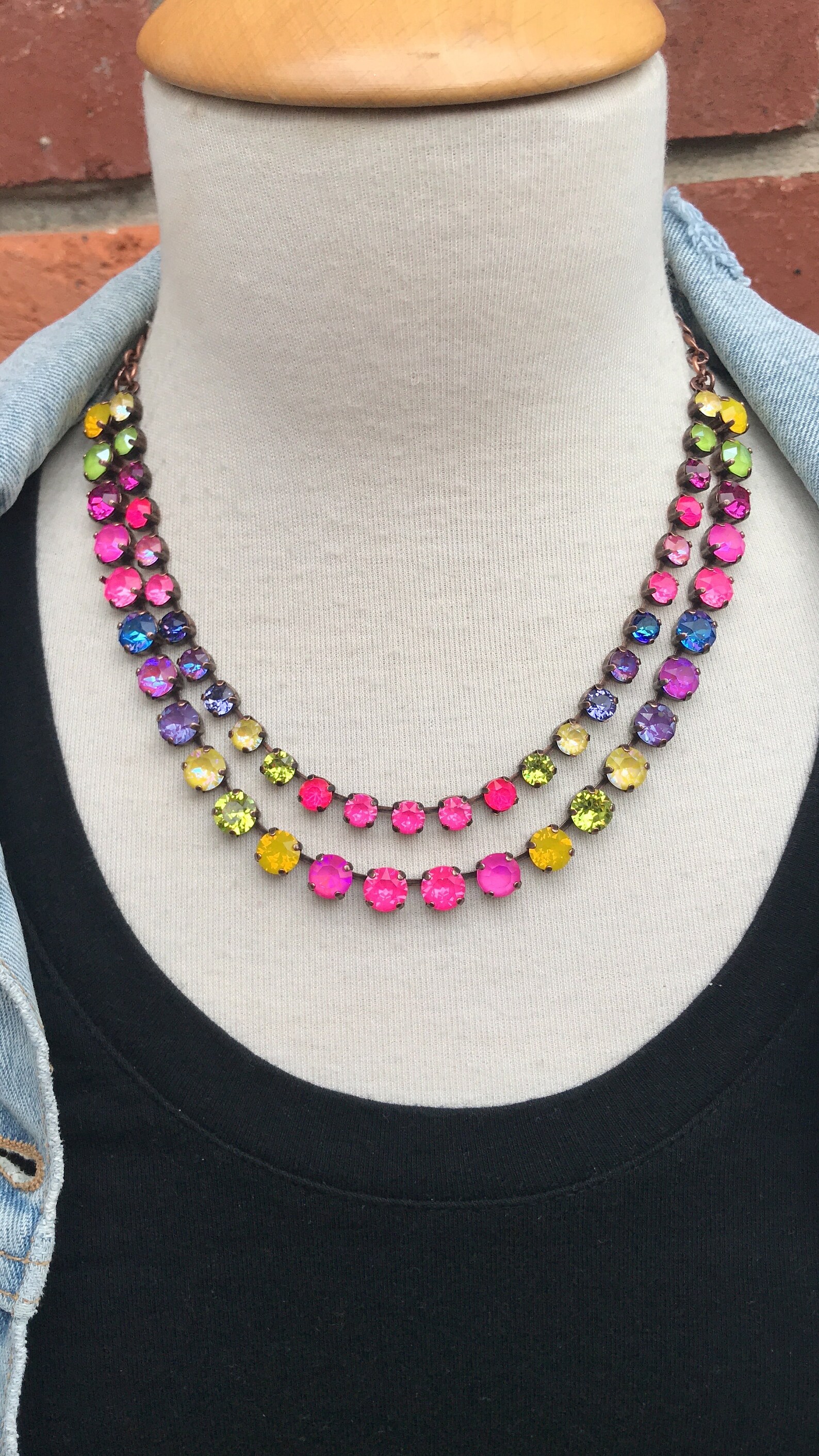 CELINE NEON Double Strand Statement Necklace, Electric Pink, Yellow ...