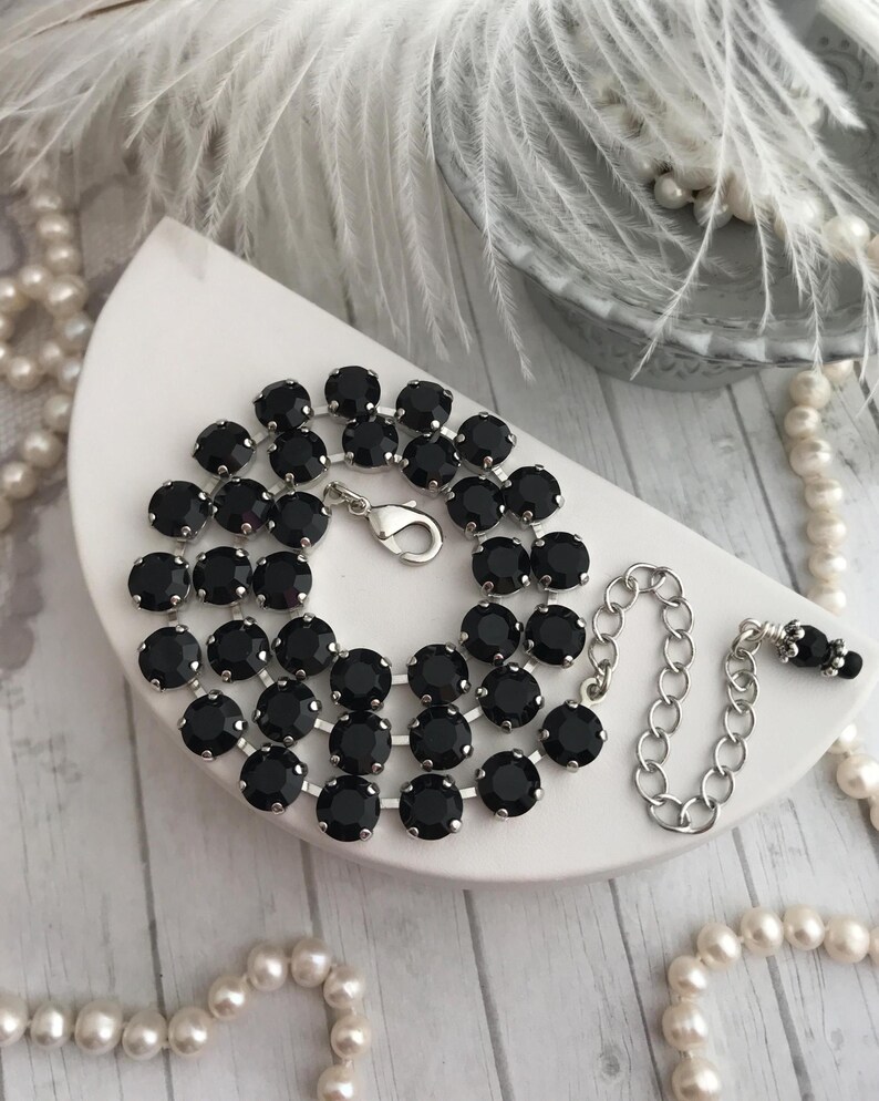 8mm ESSENTIALS JET Crystal Eternity Style Tennis Necklace, Black and ...