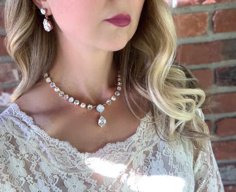Plunging Bridal Necklace Teardrop Crystal Necklace Plunging Rose Gold ...