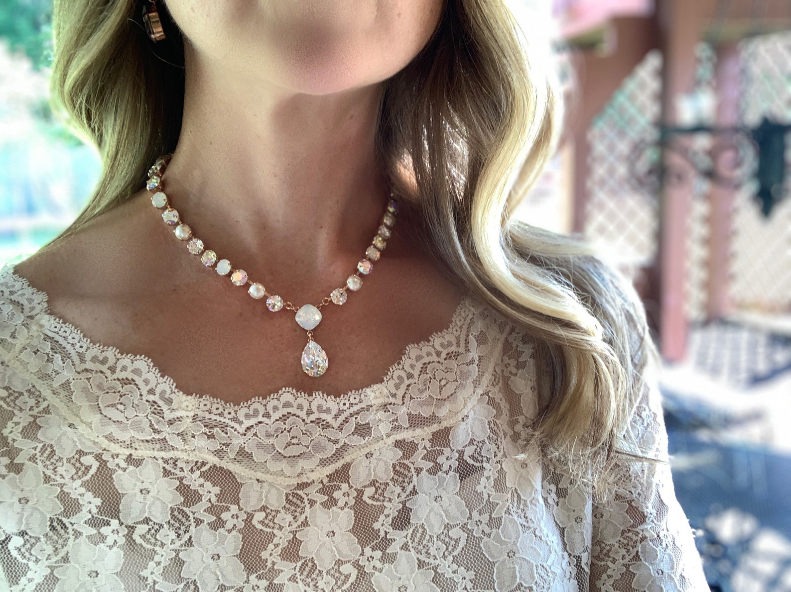 Plunging Bridal Necklace Teardrop Crystal Necklace Plunging Rose Gold ...