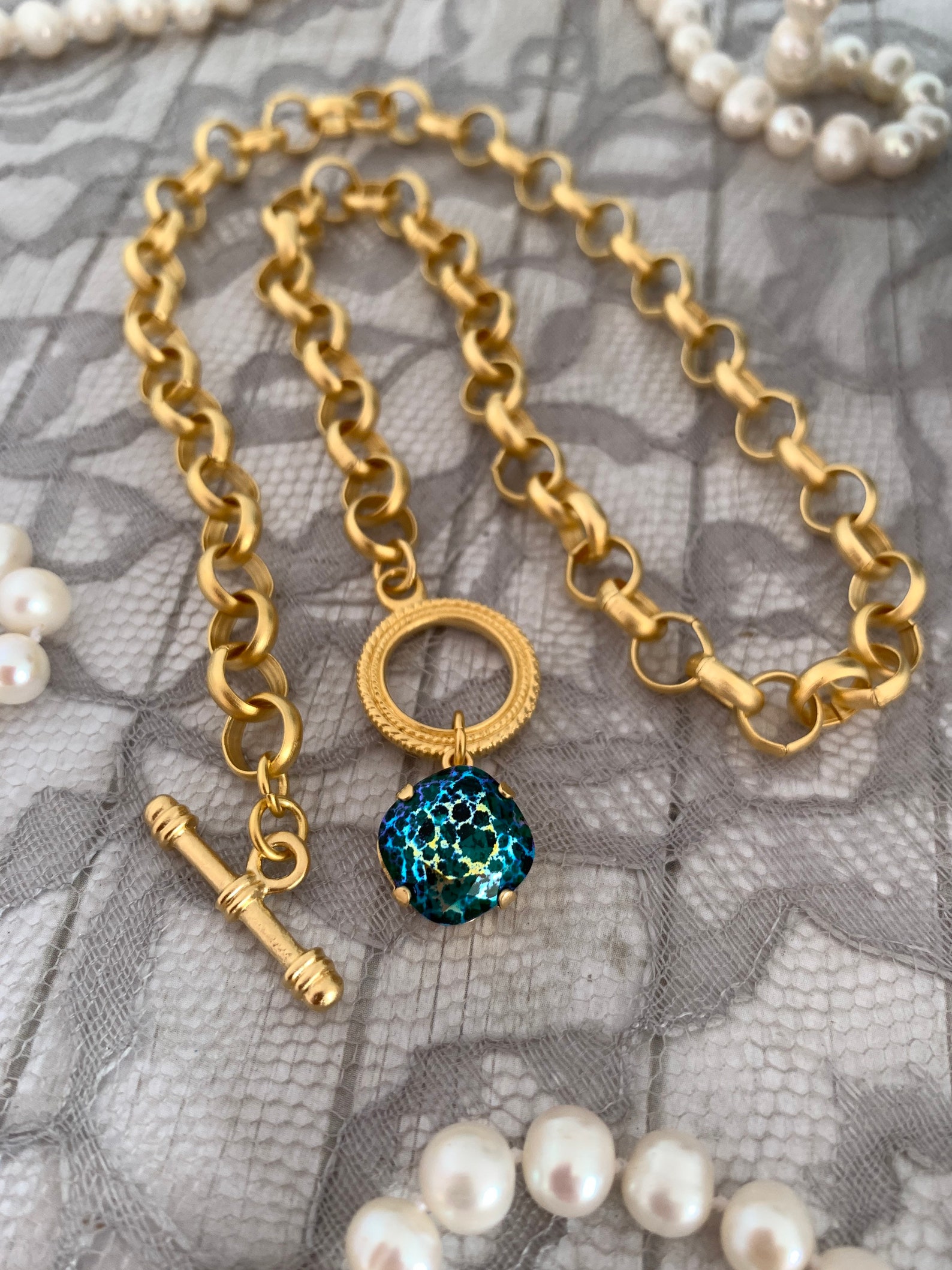 Matte Gold Chain Necklace With Front Toggle Clasp Closure and | Etsy