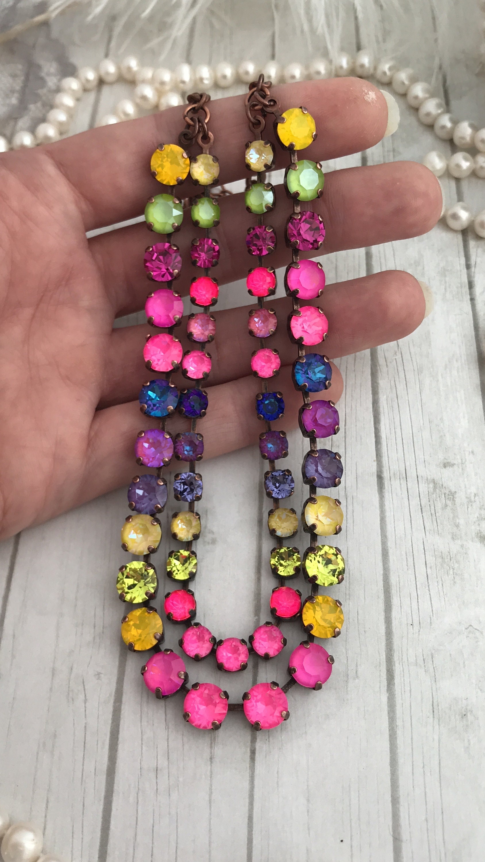 CELINE NEON Double Strand Statement Necklace, Electric Pink, Yellow ...