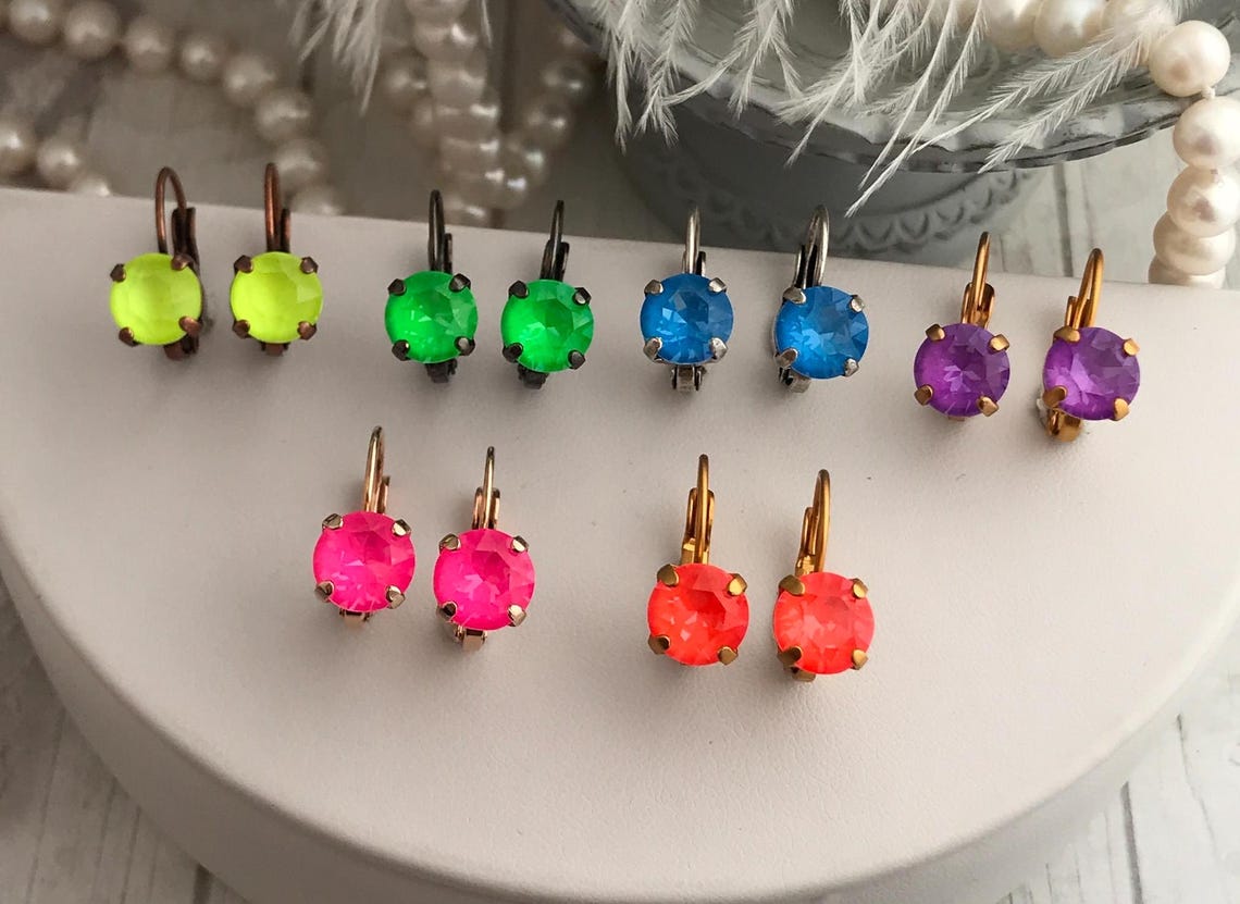 Neon Crystal Drop Earrings, Electric Pink Electric Green Neon Orange ...