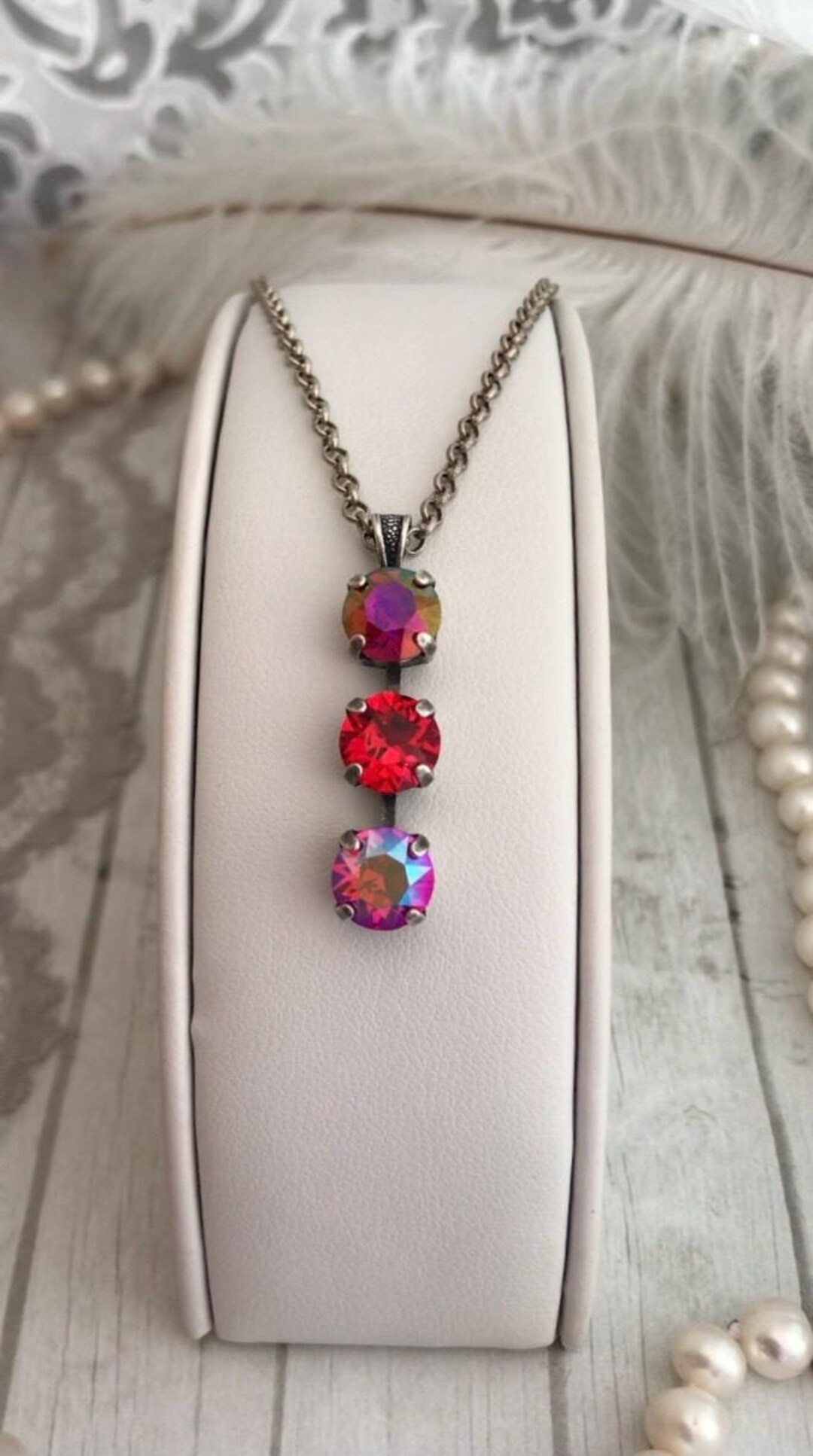 CRIMSON KISS Mixed Red Stone Linear Line Pendant Necklace, Siam ...