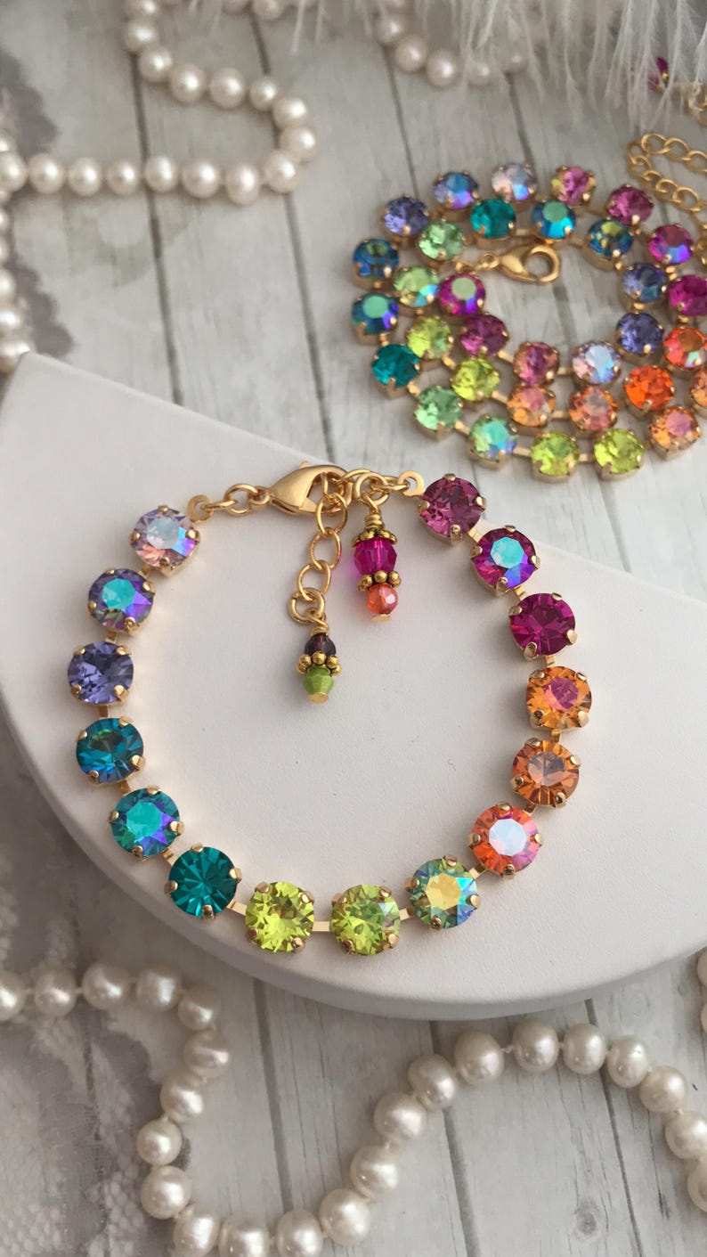 RAINBOW BRIGHT Austrian Crystal Tennis Bracelet, Bright Ombre Rainbow ...