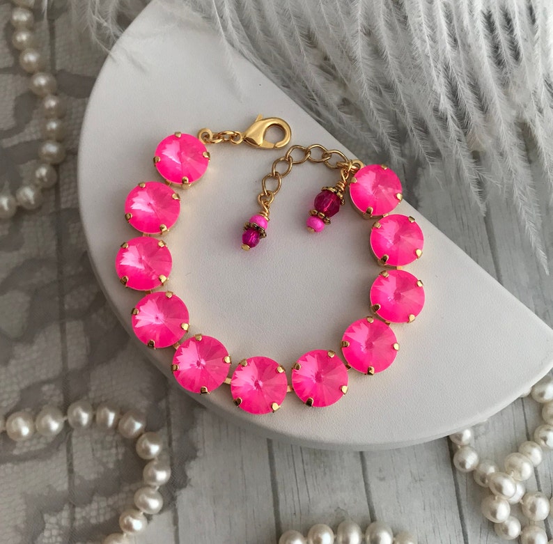 ITS ELECTRIC Neon Pink Genuine Austrian Crystal Tennis Bracelet ...