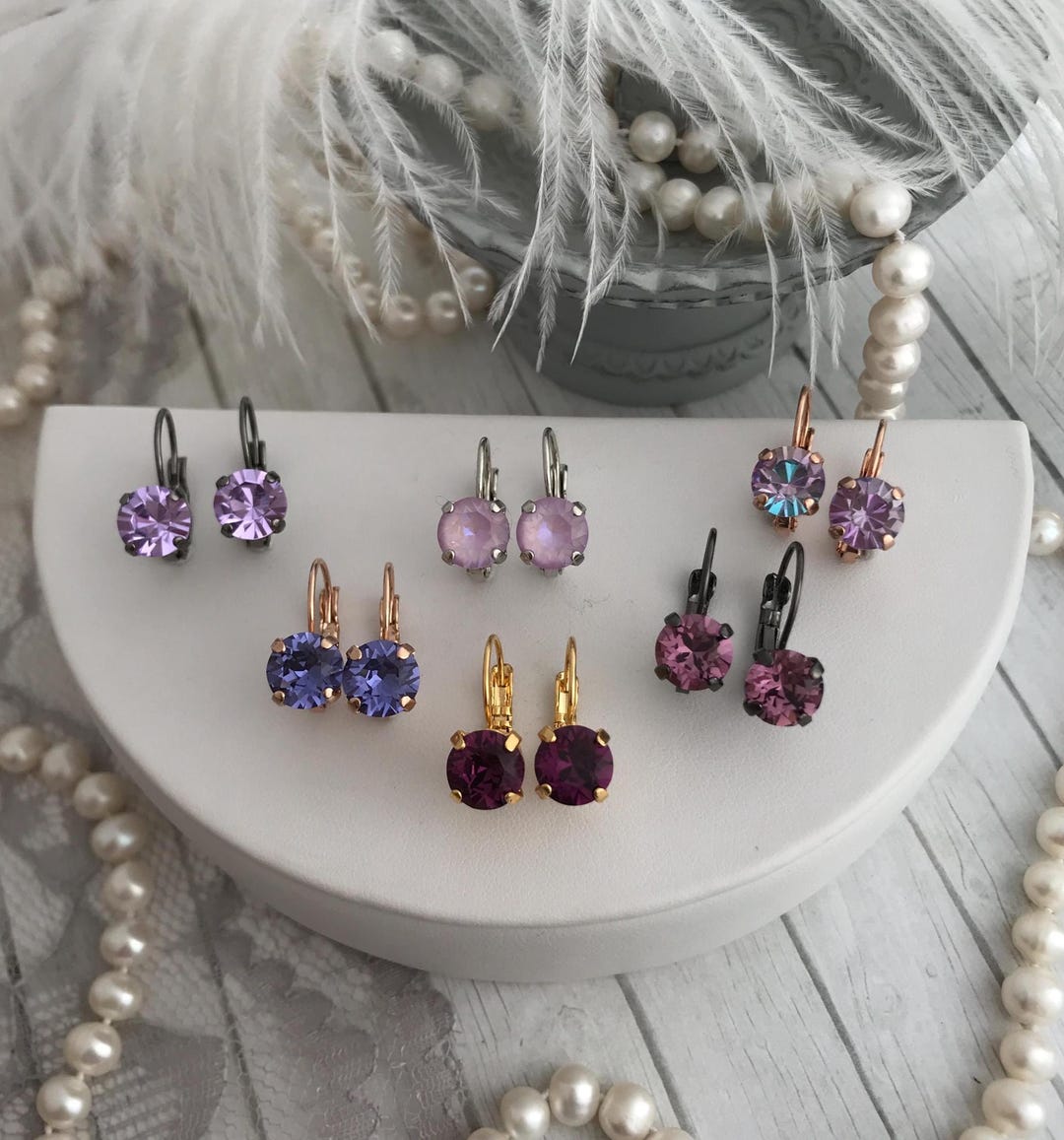 Purple Austrian Crystal Earrings, Violet, Lilac, Amethyst, Plum Single ...