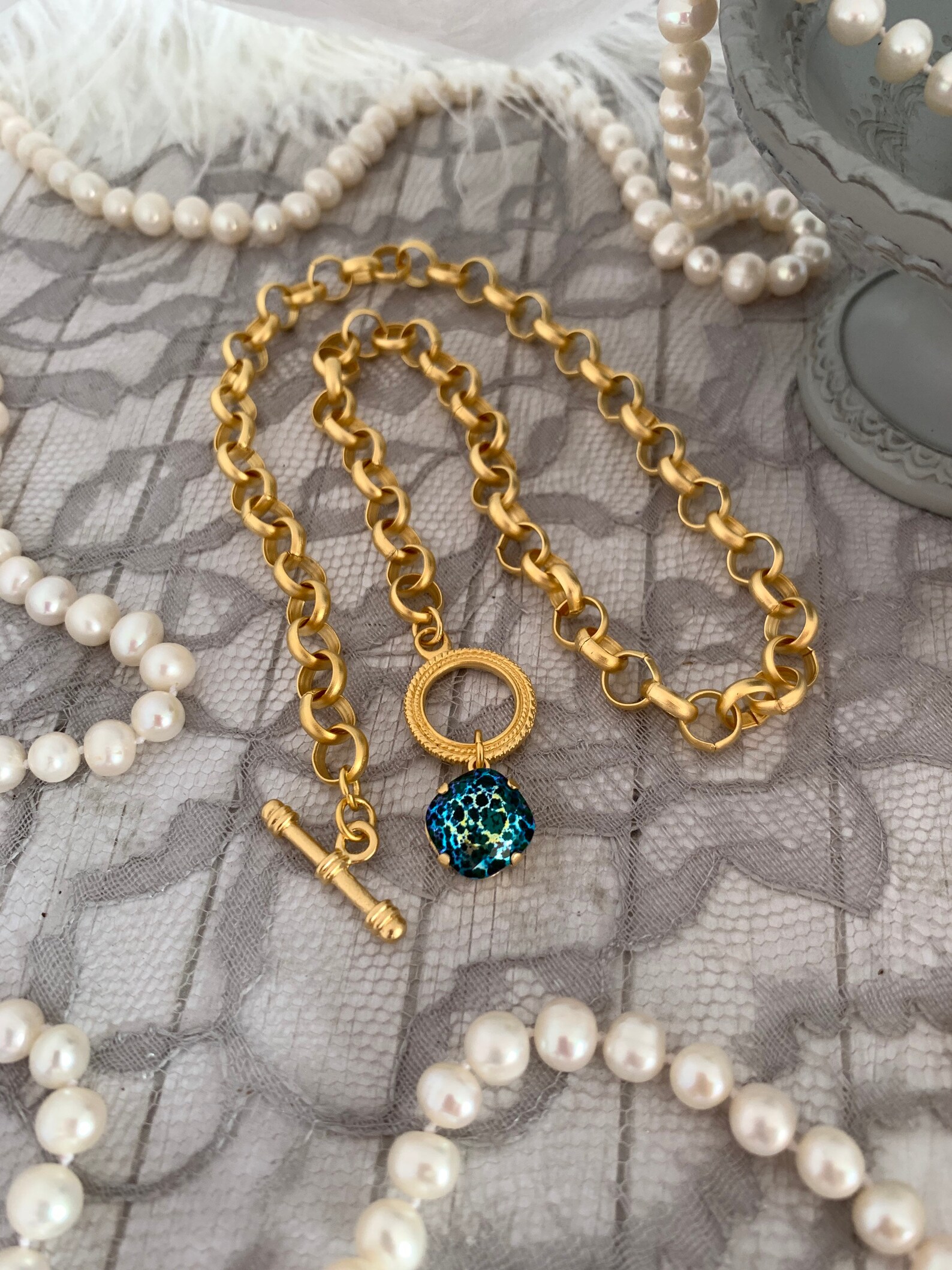 Matte Gold Chain Necklace With Front Toggle Clasp Closure and Charm ...
