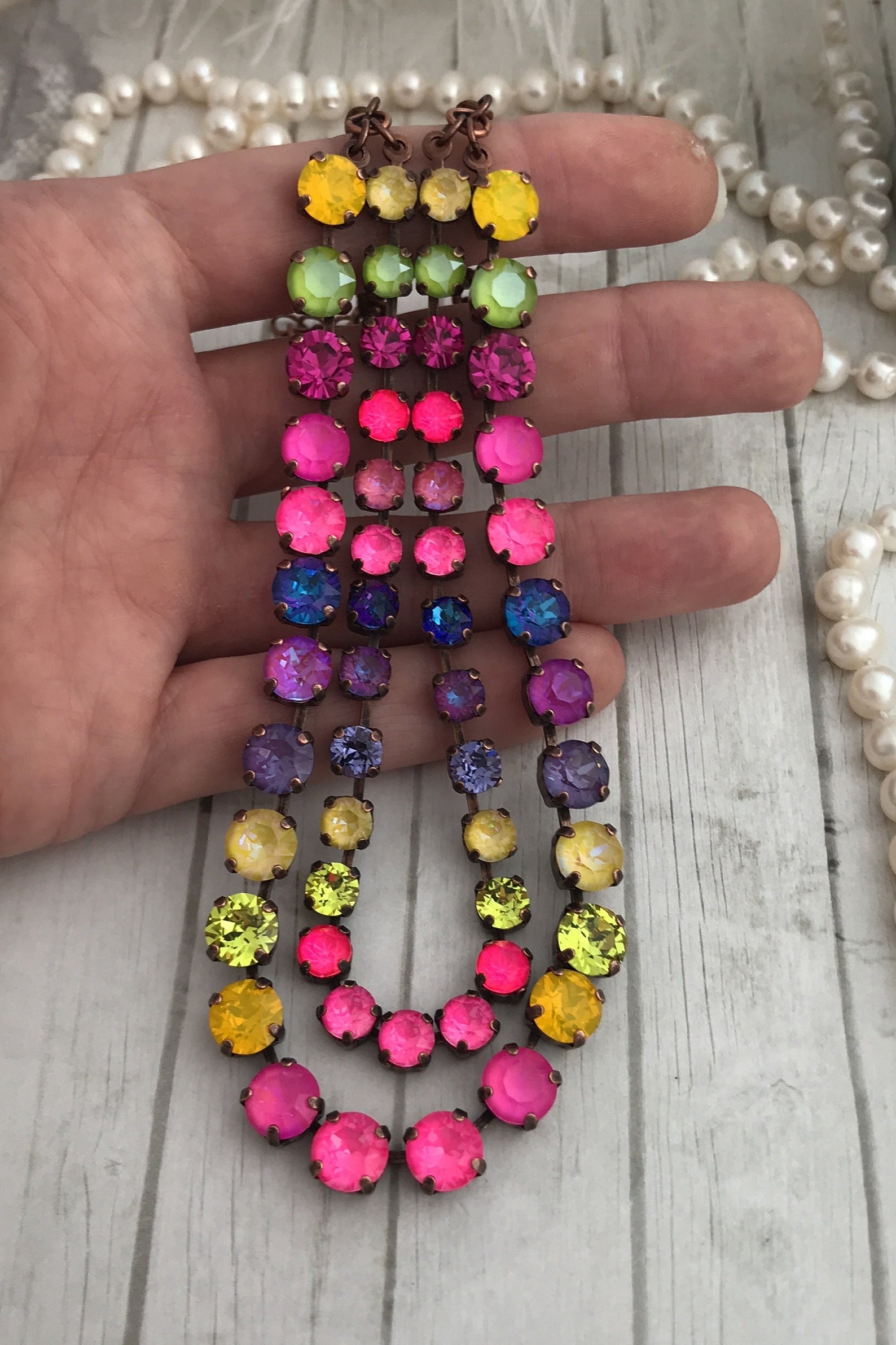 CELINE NEON Double Strand Statement Necklace, Electric Pink, Yellow ...