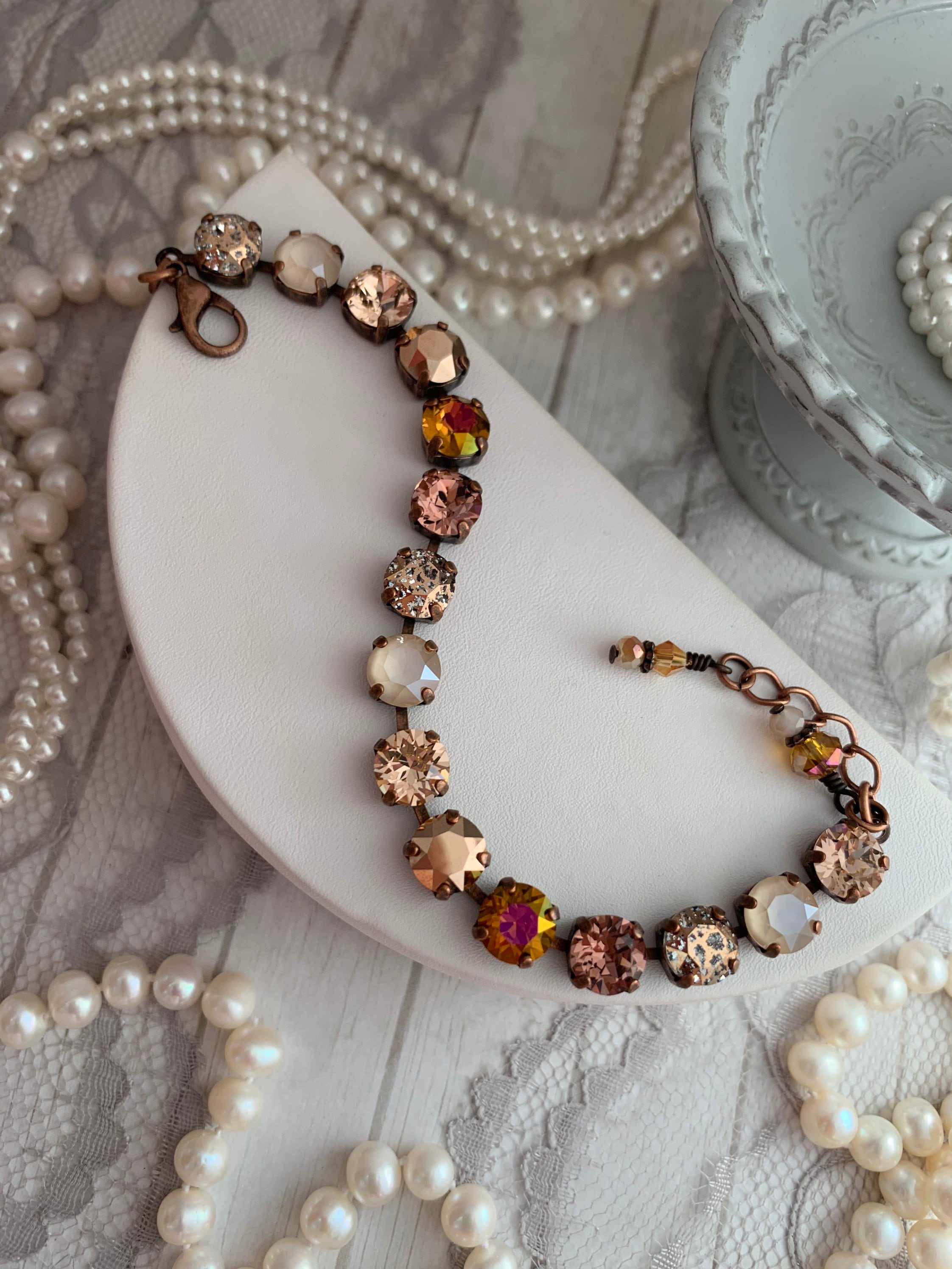 RUSTWORTHY Blush Rose and Rust Crystal Tennis Bracelet Rose Gold and ...