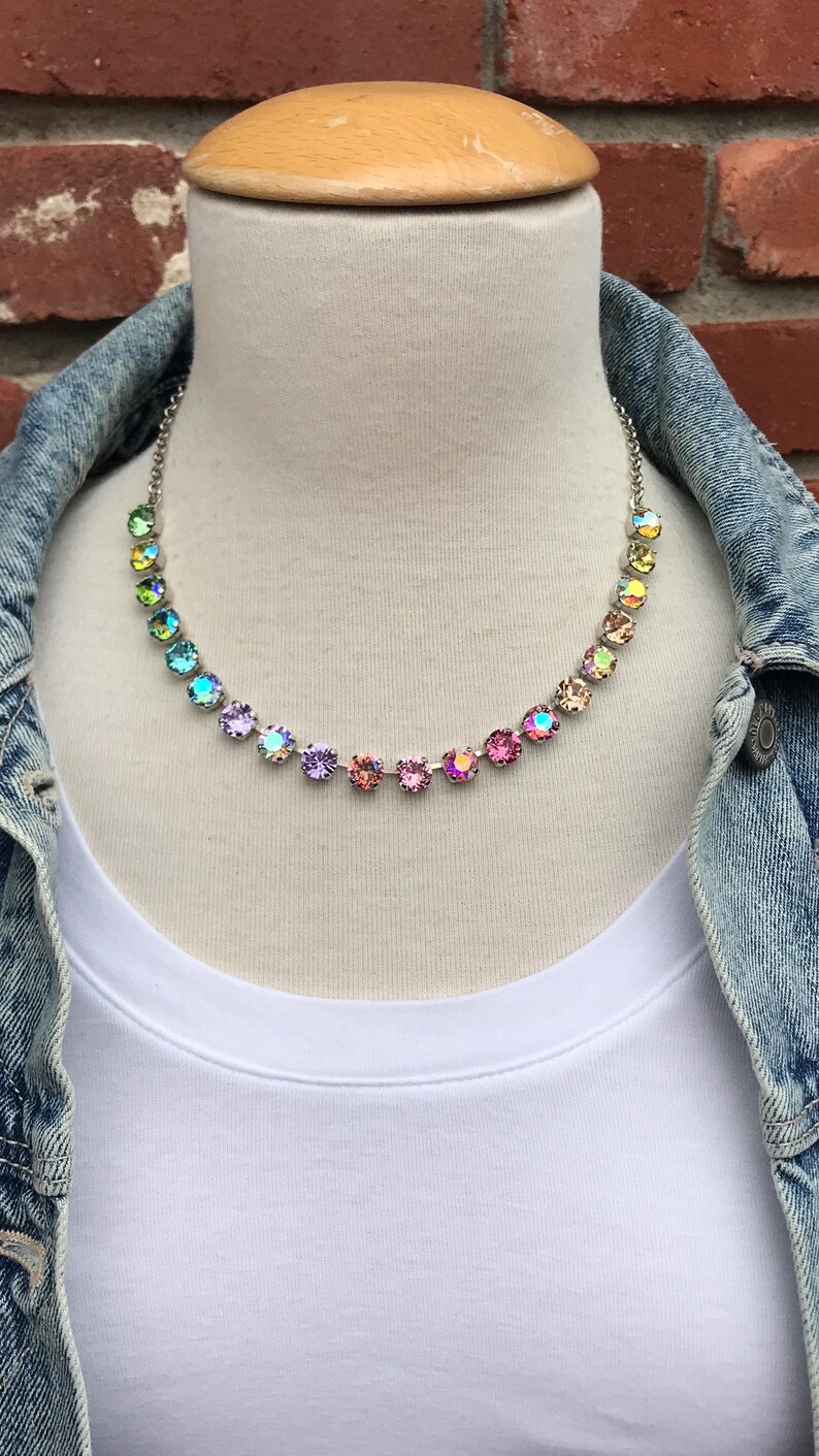BOUGIE BLOOM 8mm Crystal Tennis Necklace Pastel Rainbow Statement ...