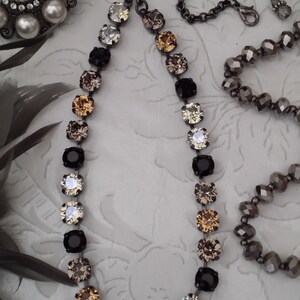 SNOW LEOPARD Black, White, Tan Crystal Necklace. Onyx and Crystal, Lt ...