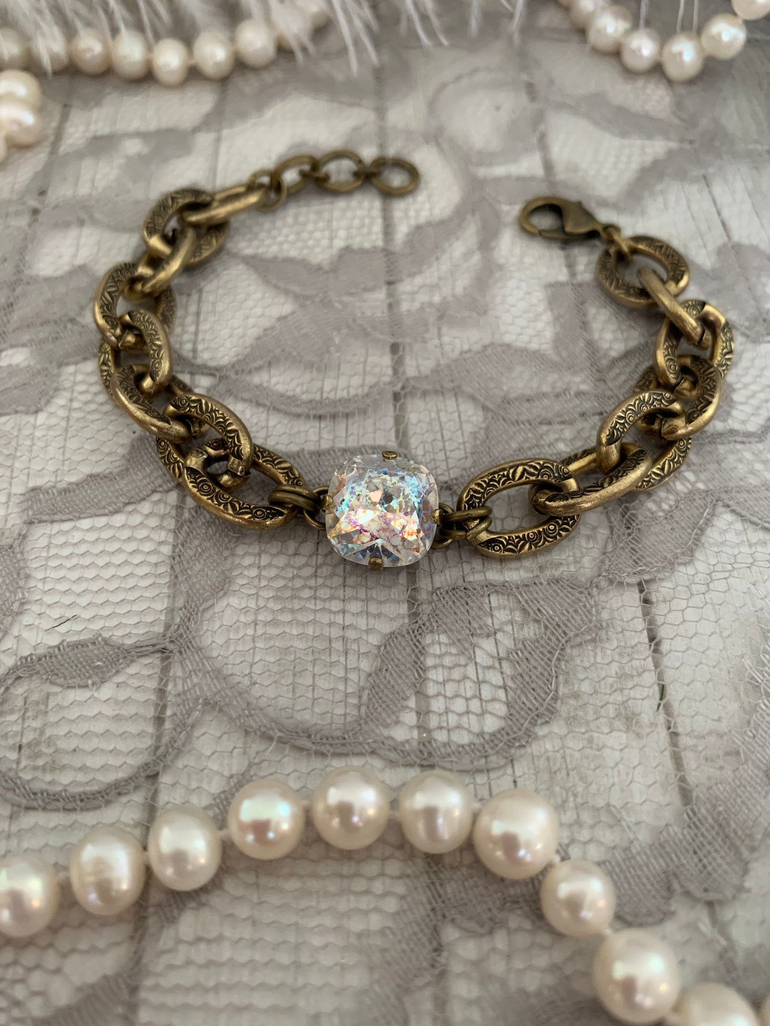 Crystal and Chain Bracelet Single Stone Crystal Bracelet Solitare ...