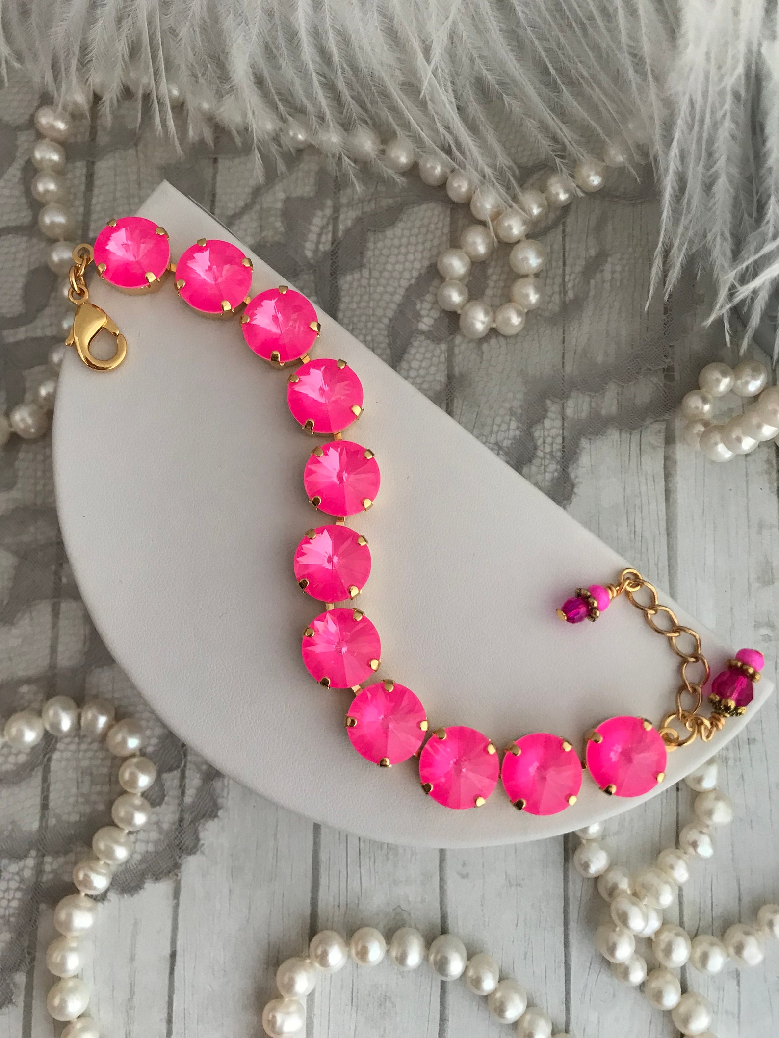 ITS ELECTRIC Neon Pink Genuine Austrian Crystal Tennis Bracelet ...