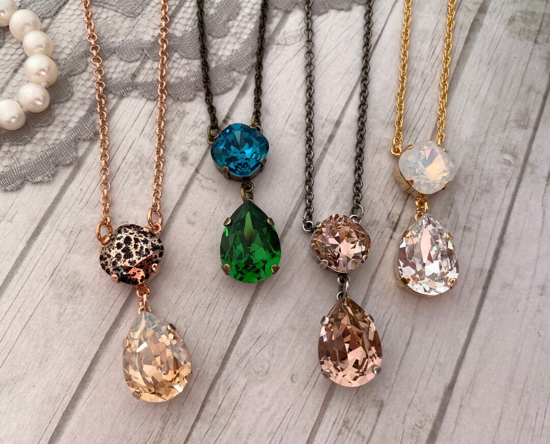Plunging Necklace, Teardrop Pendant Necklace, Delicate Pear Cut ...