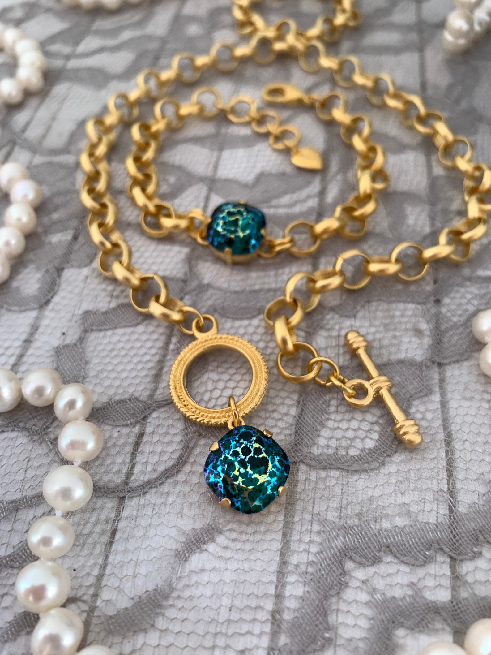 Matte Gold Chain Necklace With Front Toggle Clasp Closure and Charm ...