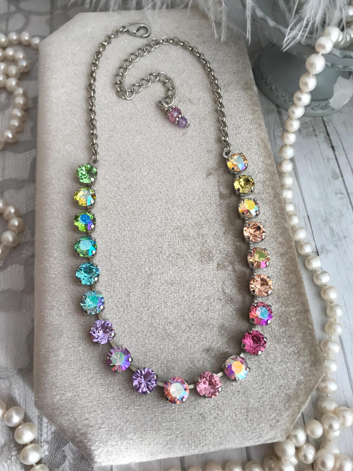 BOUGIE BLOOM 8mm Crystal Tennis Necklace Pastel Rainbow Statement ...