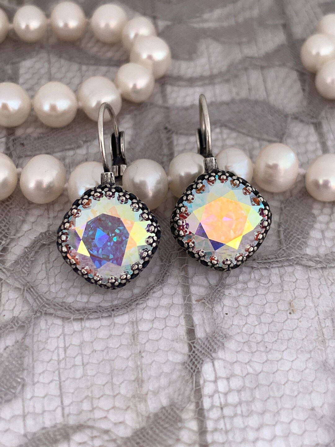Square Stone Drop Earrings Cushion Cut Dangle Earring Genuine Crystal ...