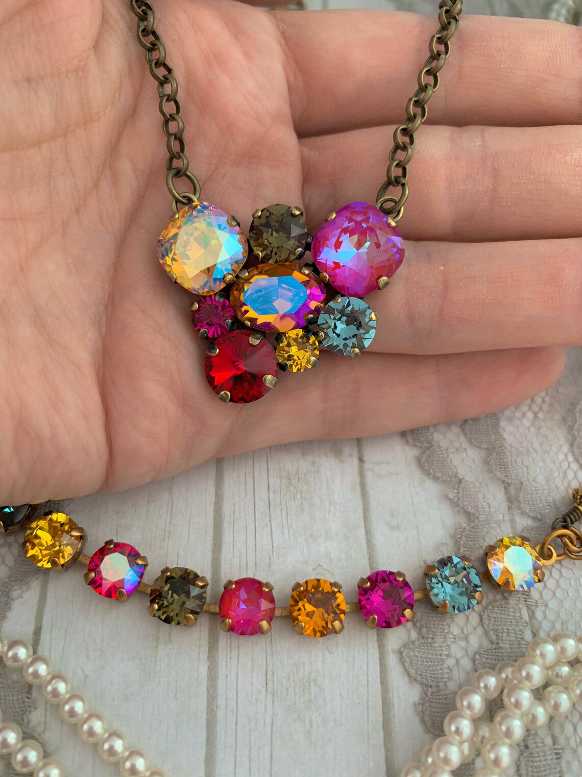 Crystal Cluster Pendant Necklace Multi Colored Pendant - Etsy