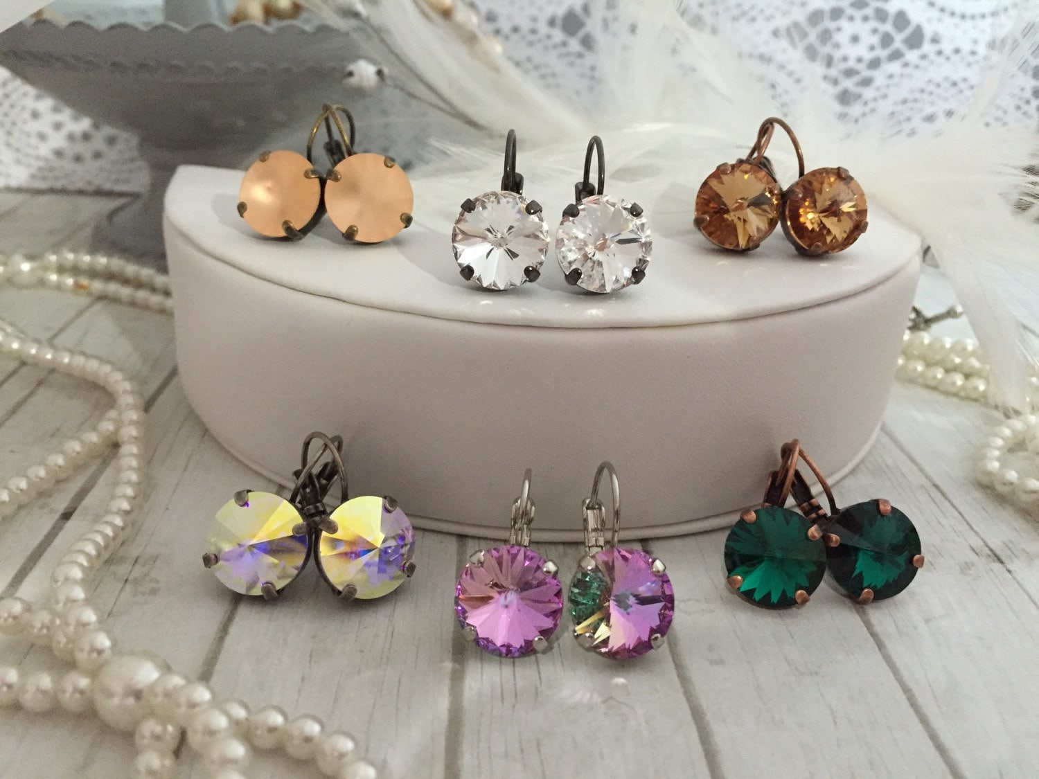 Large Stone Crystal Drop Earrings Round Stone Dangle | Etsy