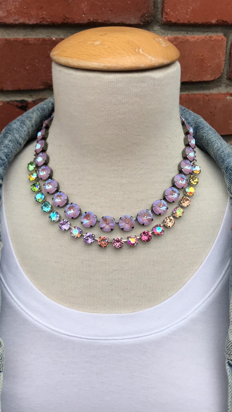 BOUGIE BLOOM 8mm Crystal Tennis Necklace Pastel Rainbow Statement ...
